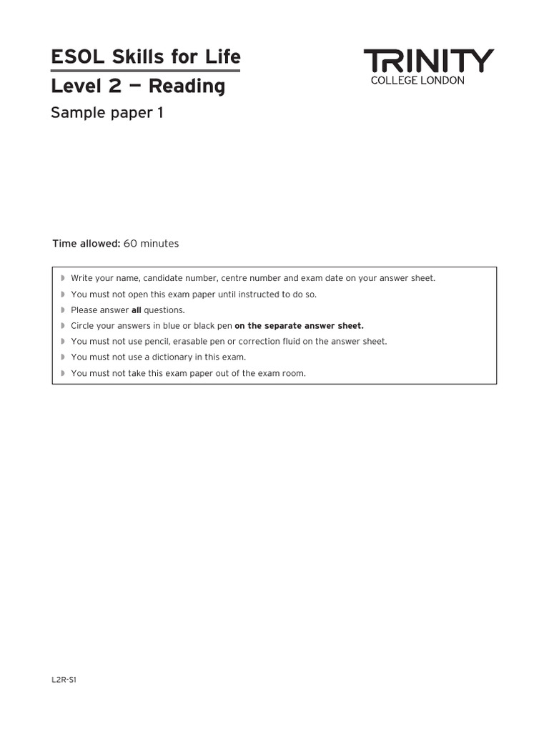 7912 Sample Paper 1 - L2 Reading | PDF