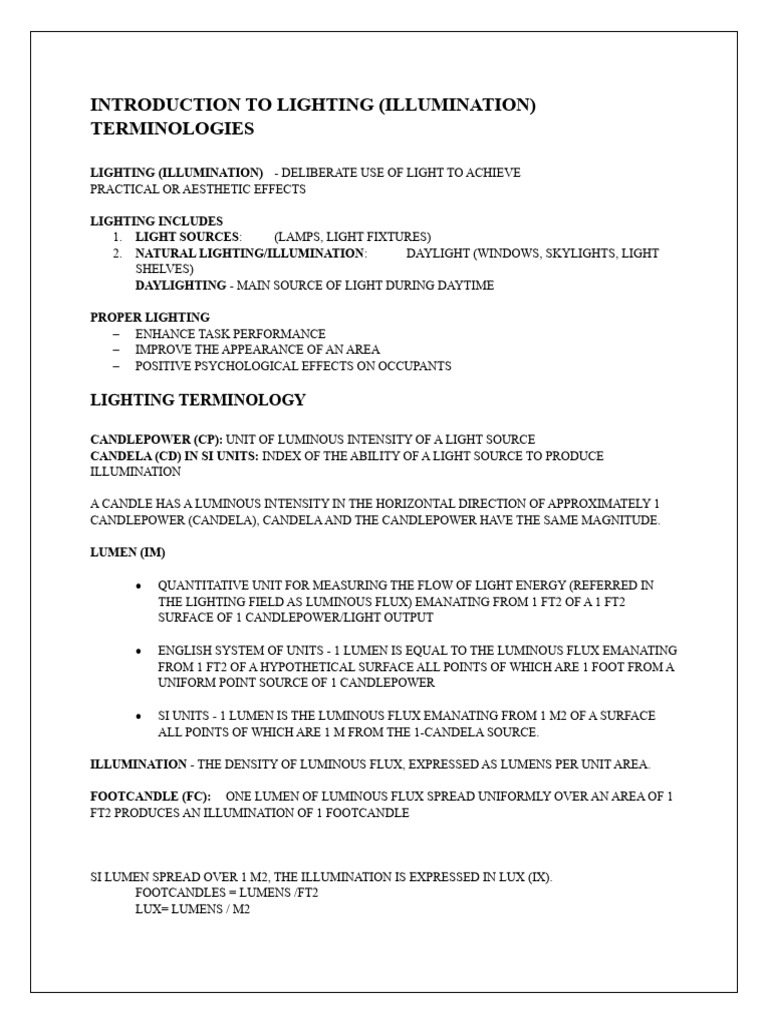 Introduction To Lighting (Illumination) Terminologies | Download Free ...