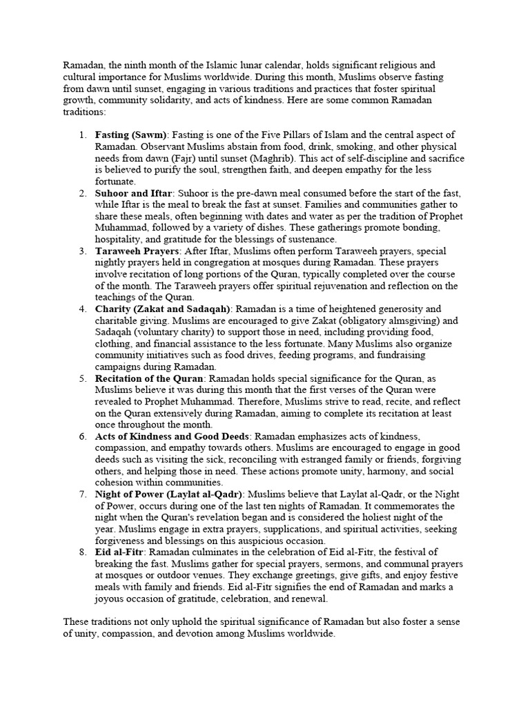 Ramadan Traditions | PDF | Ramadan | Islamic Ethics