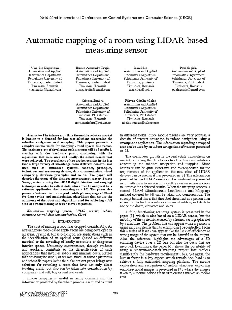 Automatic Mapping of A Room Using LIDAR-Based Measuring Sensor | PDF ...