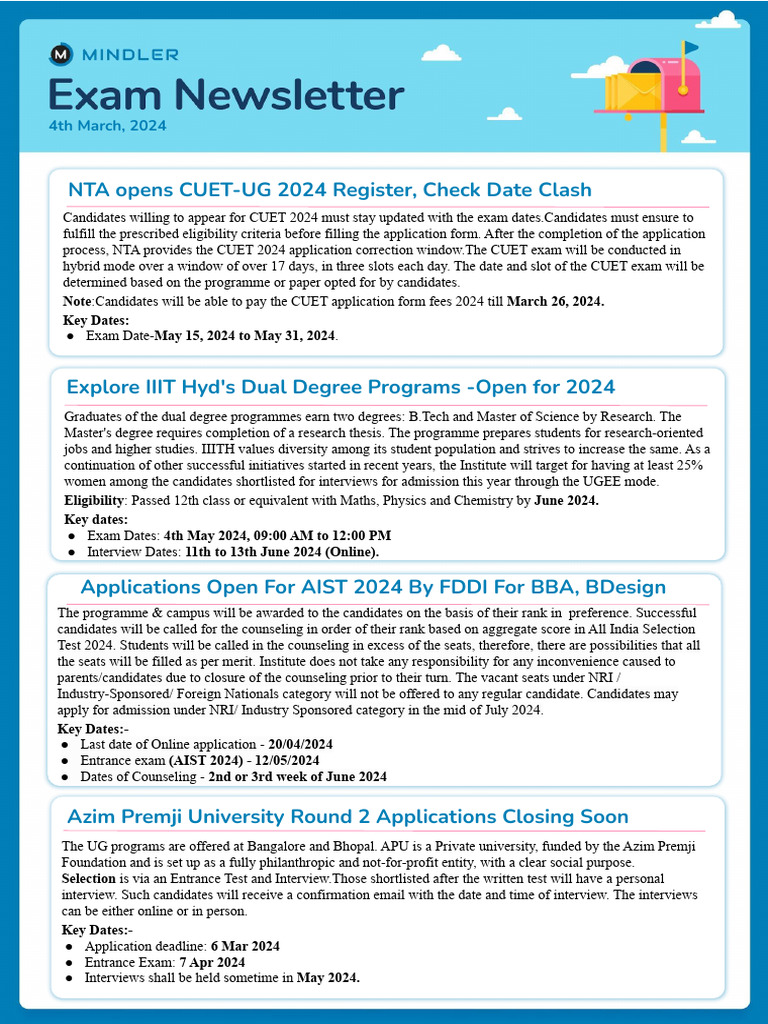 Mindler Exam Newsletter 4th March, 2024 | PDF | University And College ...