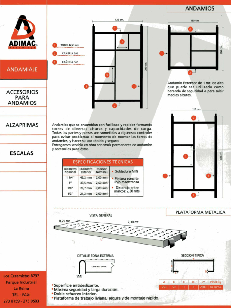 ADIMAC Ficha Tecnica Andamio Estandar | PDF