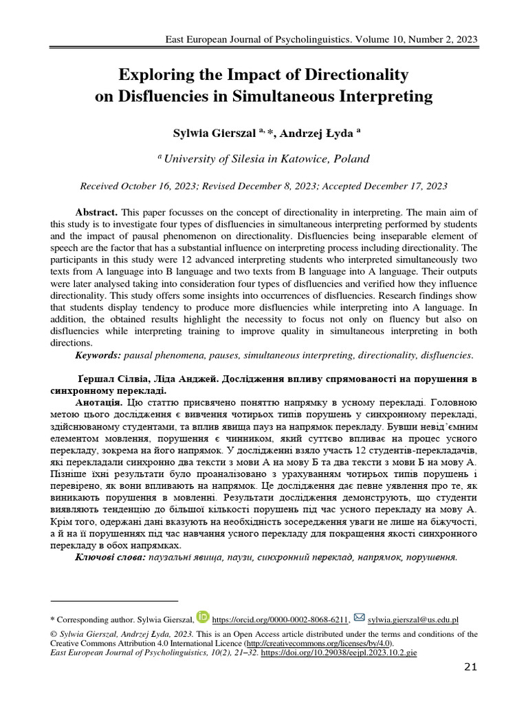 Exploring The Impact of Directionality On Disfluen | PDF