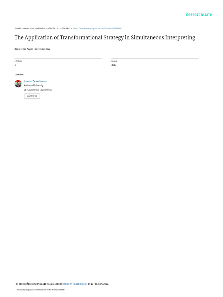 The Application of Transformational Strategy in Simultaneous Interpreting | PDF
