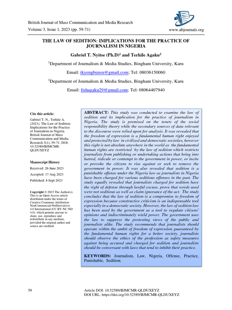 The Law of Sedition Implications For The Practice | PDF | Freedom Of ...