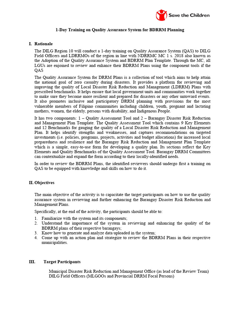 Draft Activity Design For Region 10 | PDF | Disaster Risk Reduction ...