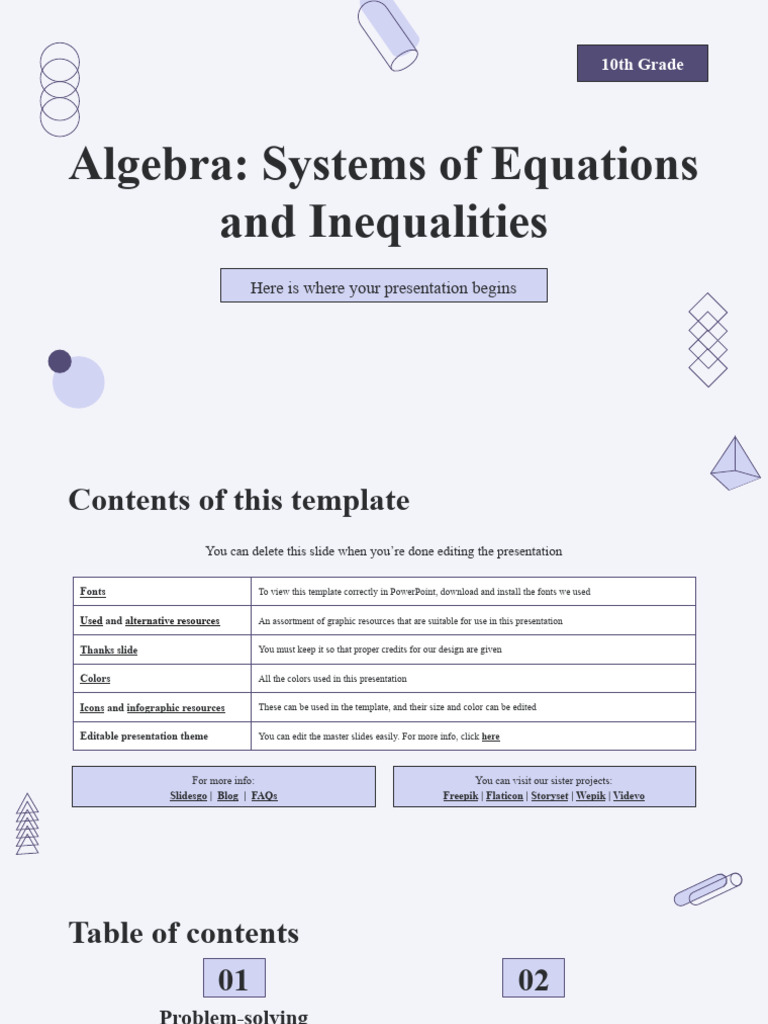 Algebra Systems of Equations and Inequalities - 10th Grade by Slidesgo ...