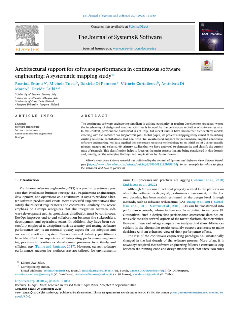 Architectural Support For Software Performance in Continuous Software | PDF | System | Engineering