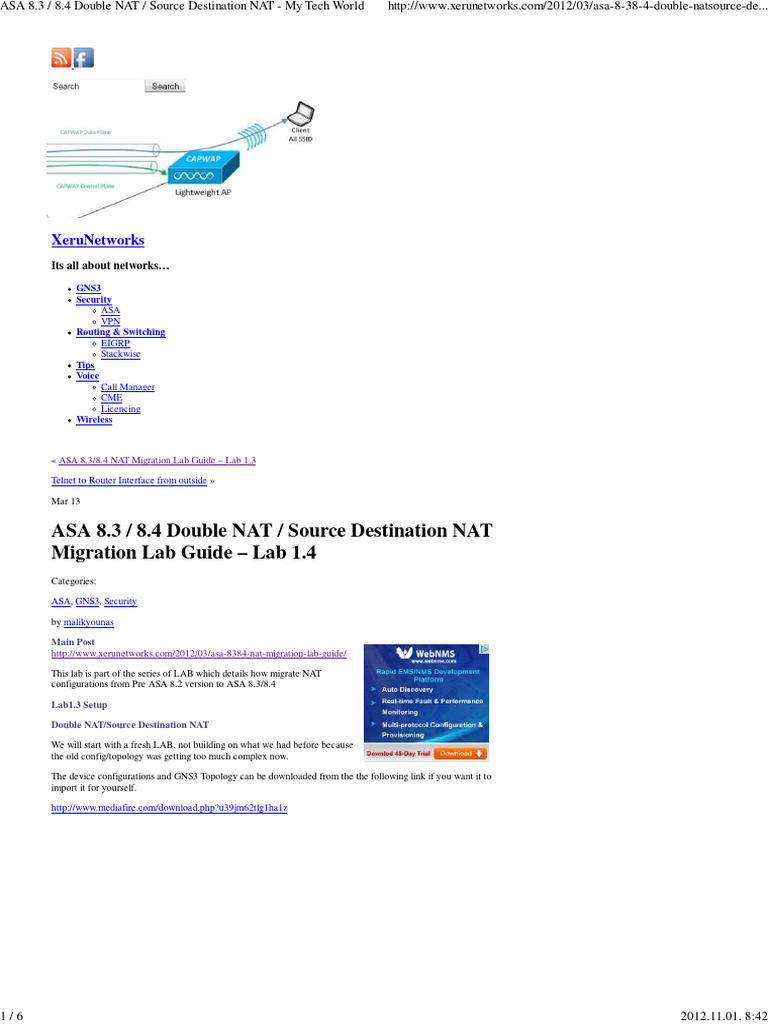 ASA 8.3 - 8.4 Double NAT - Source Destination NAT - My Tech World | PDF ...