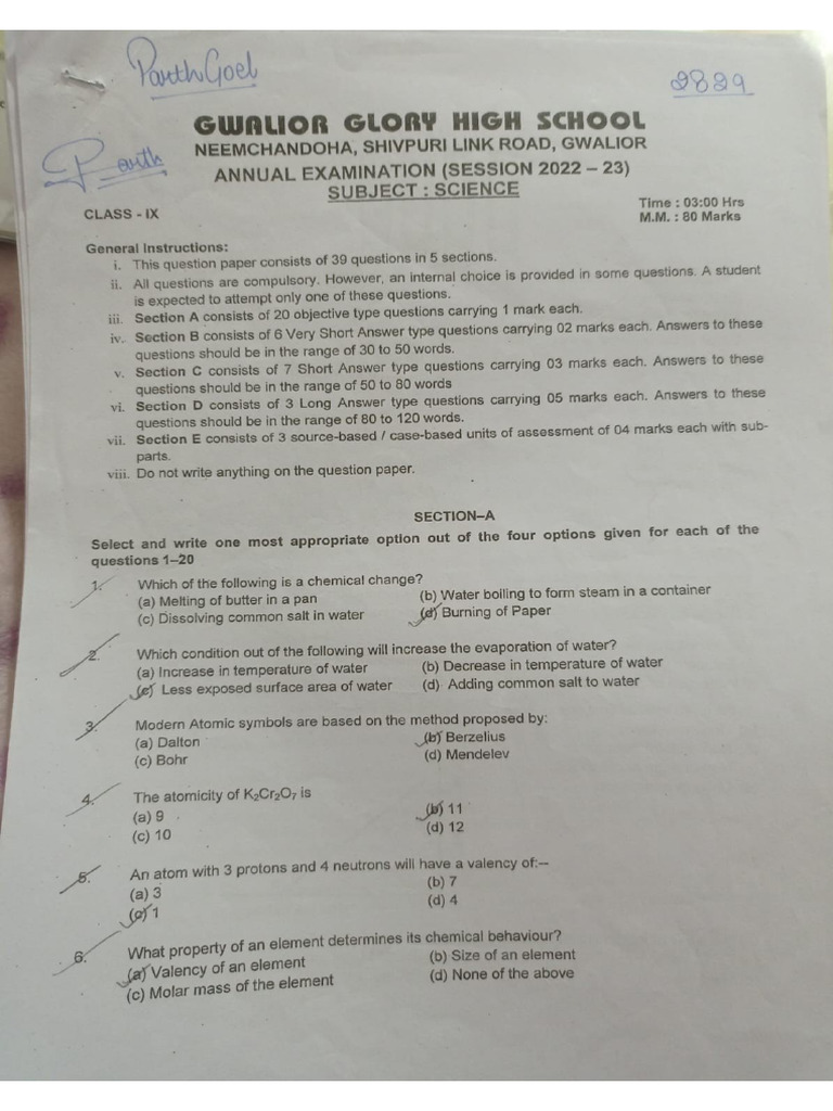 Science PYQ Class 9 | PDF
