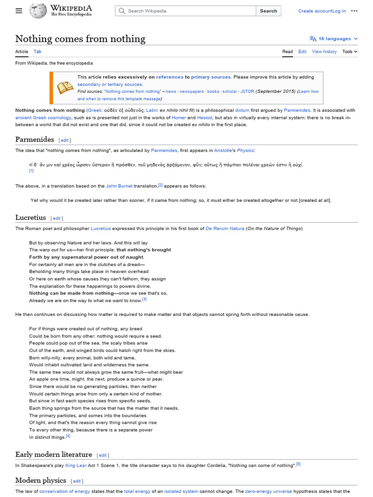 Nothing Comes From Nothing - Wikipedia | PDF | Nothing | Universe