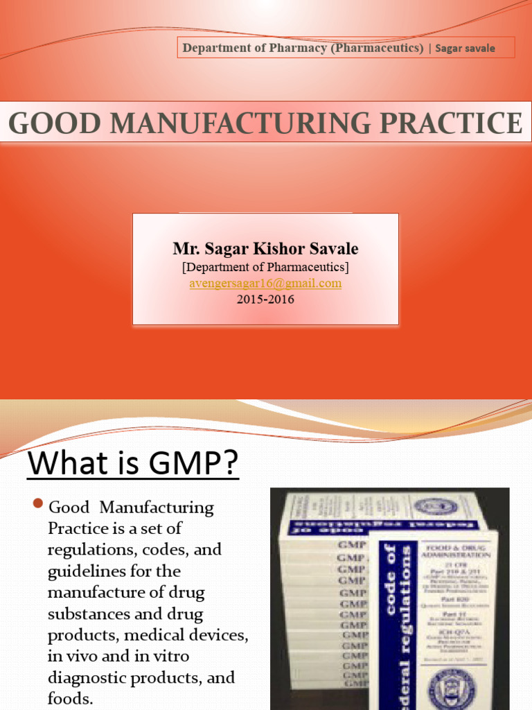 Good Manufacturing Practice: Mr. Sagar Kishor Savale | PDF | Health ...