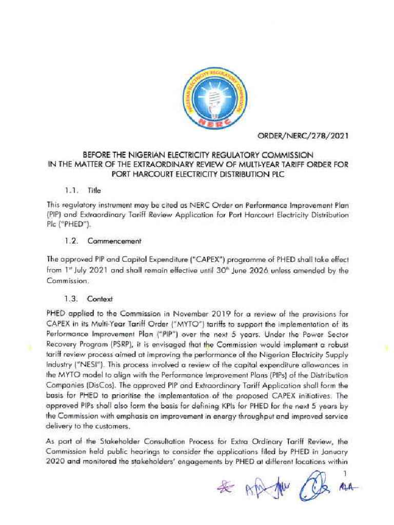 Order On Approved Performance Improvement Plan (PIP) For PHED | PDF