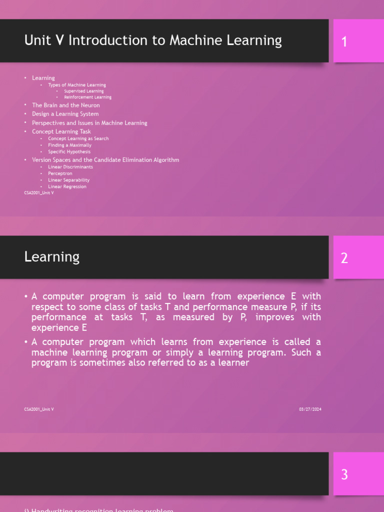 1 Unit V Introduction To Machine Learning | PDF | Data | Machine Learning