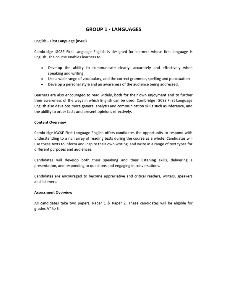 Group 1 Languages | PDF | English Language | English As A Second Or ...