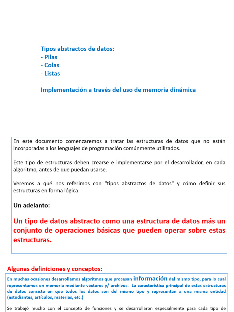21 - 01 - Tipos Abstractos de Datos PILAS y COLAS | PDF | Puntero (Programación de computadora ...