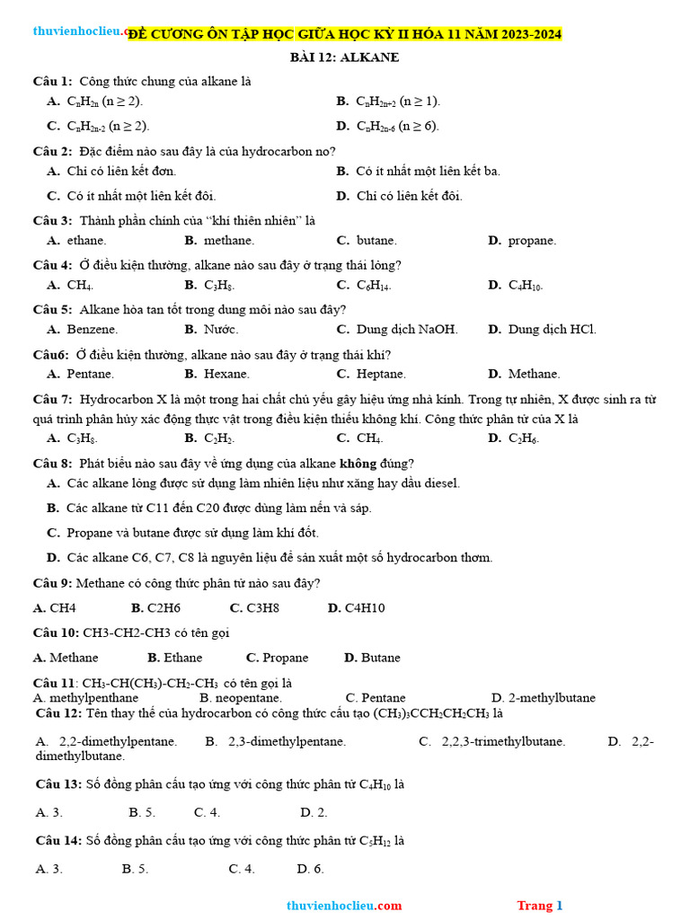 De Cuong On Tap Giua HK2 Hoa 11 CTST 3 | PDF