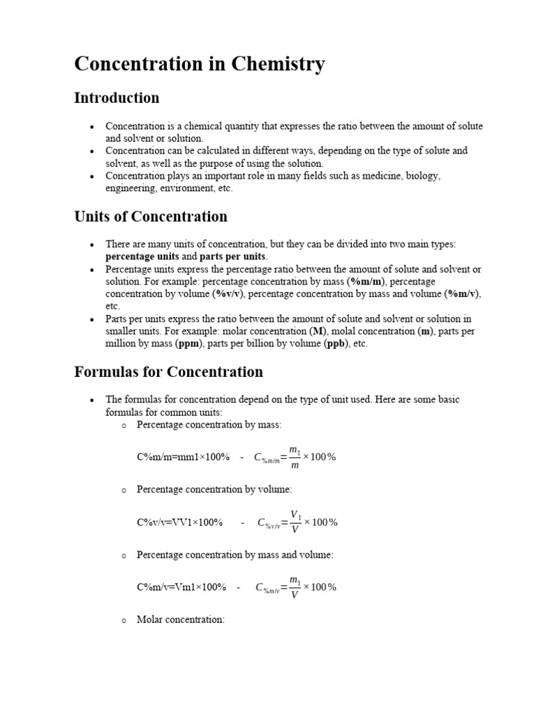 Concentration in Chemistry | PDF | Concentration | Metrology
