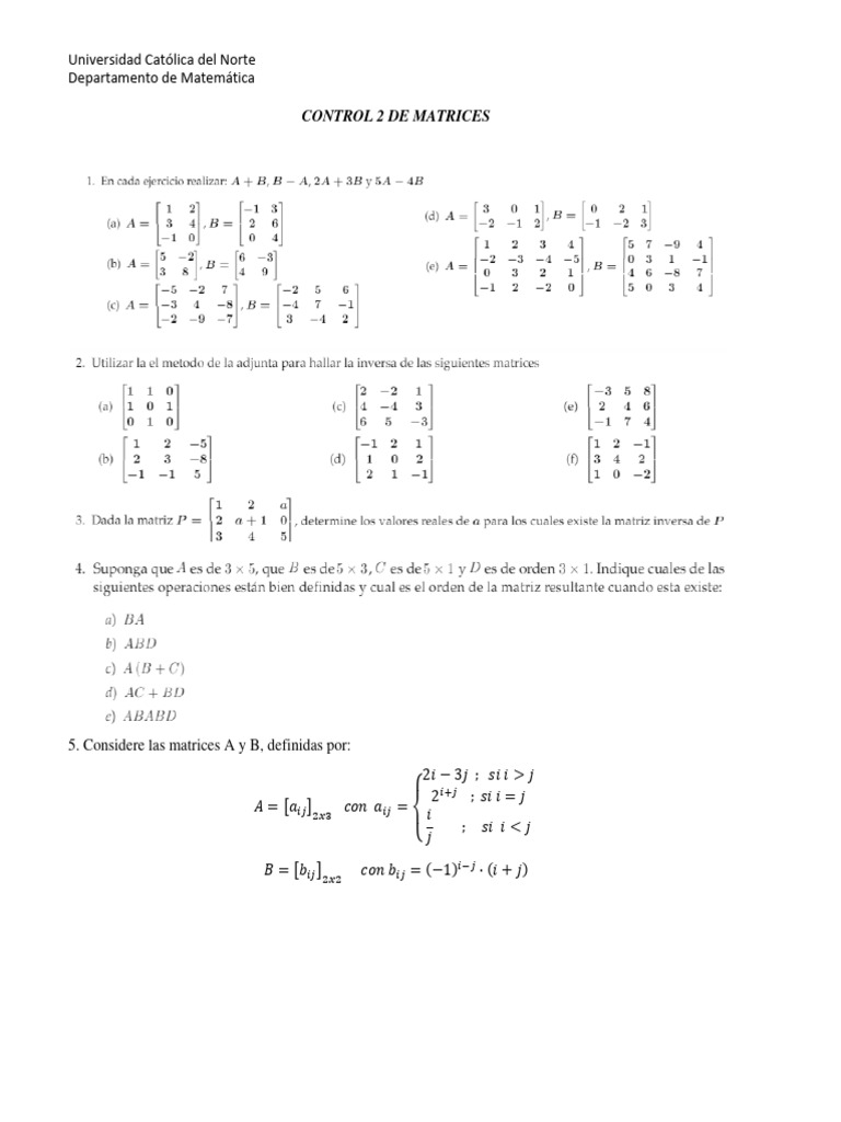 CONTROL 2 DE MATRICES | PDF
