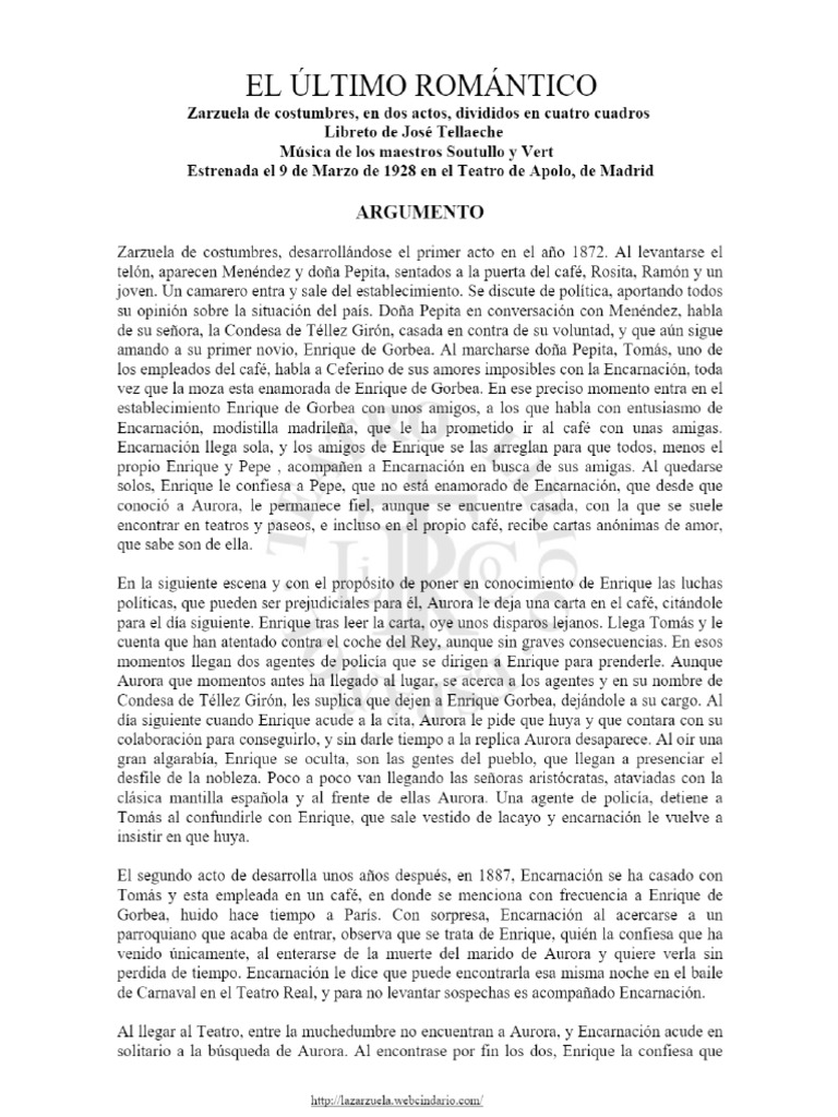 ARGUMENTO. - El Ultimo Romantico | PDF