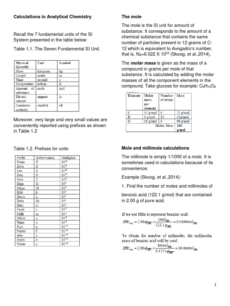 Calculations in Analytical Chemistry | PDF | Mole (Unit) | Quantity