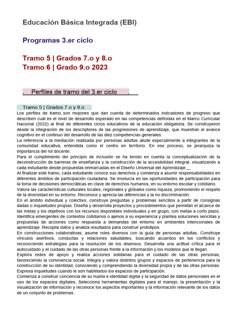 Programas 7° 8° 9° Matemática EBI | PDF | Evaluación | Pensamiento