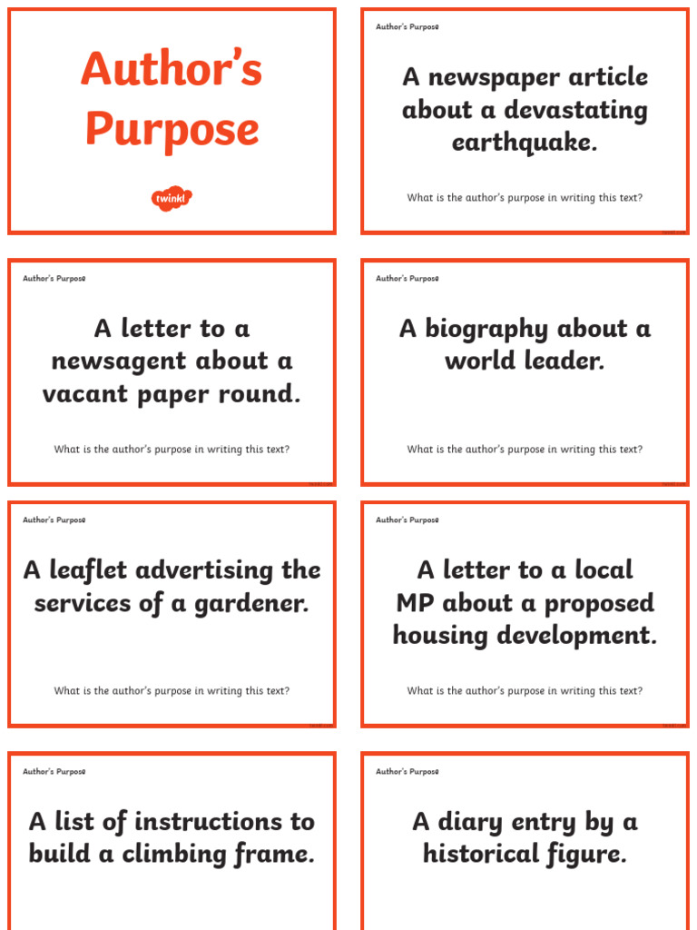Guided Reading Skills Task Cards Authors Purpose | PDF