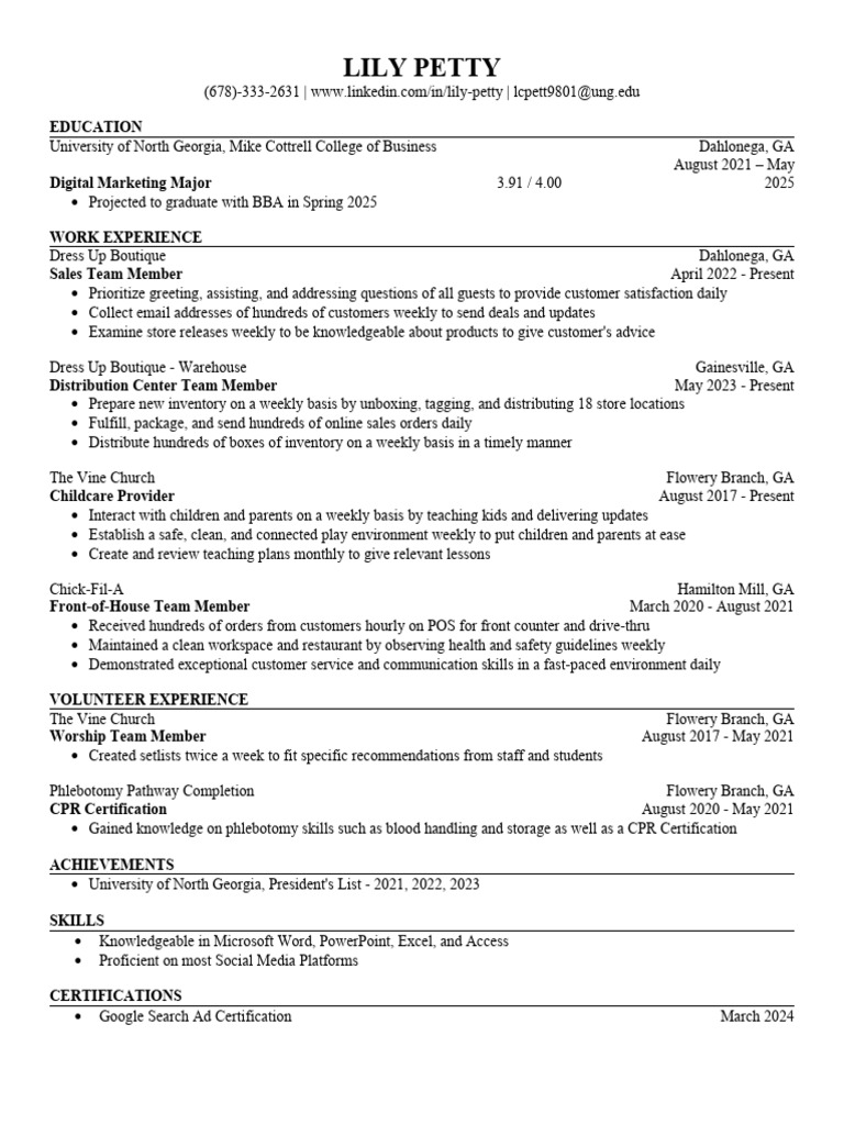 Lily Petty Resume | PDF