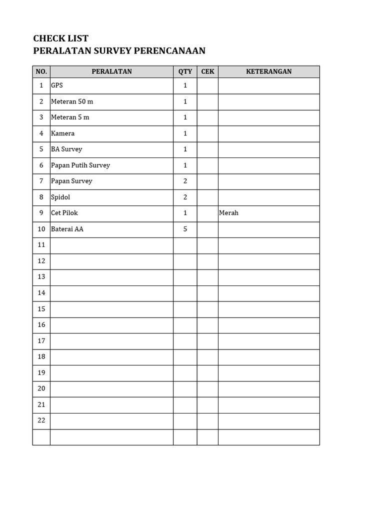 Cek List Survey | PDF