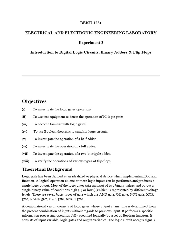 Beku 1231 - Electrical and Electronic Engineering Laboratory | Download Free PDF | Logic Gate ...