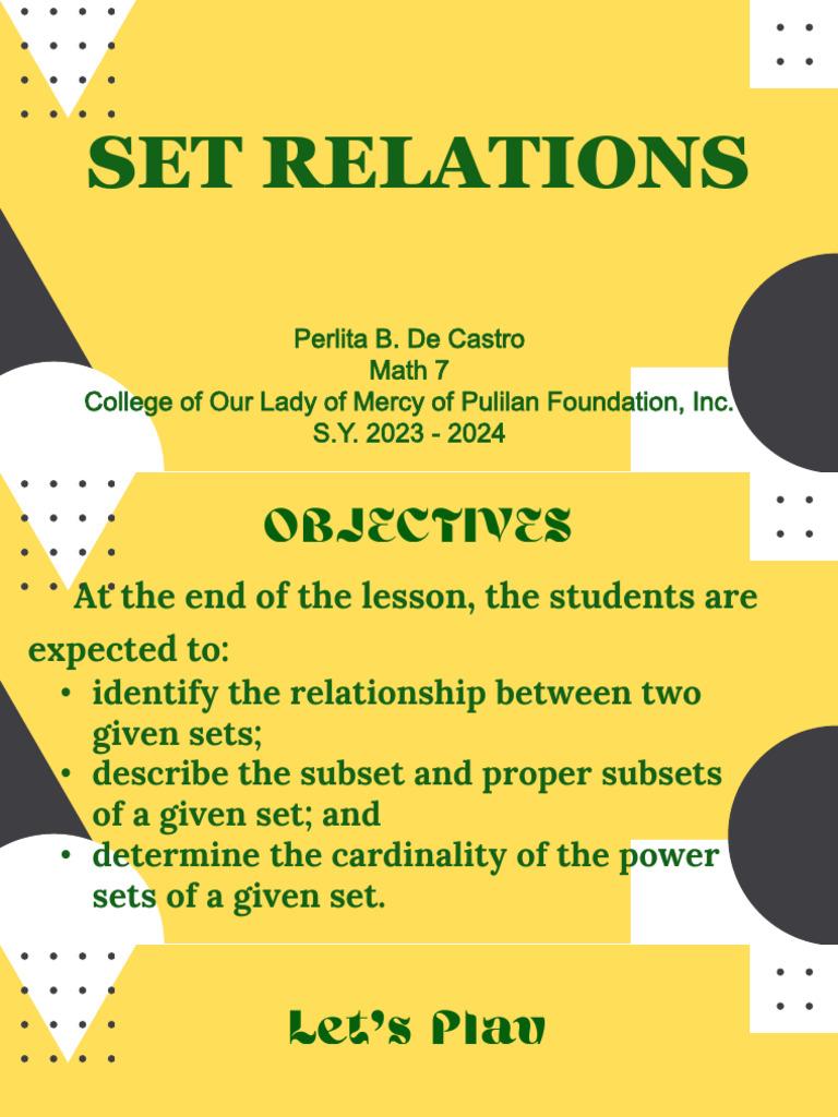 Math 7-Q1-L2-Set Relations | PDF | Subset | Empty Set