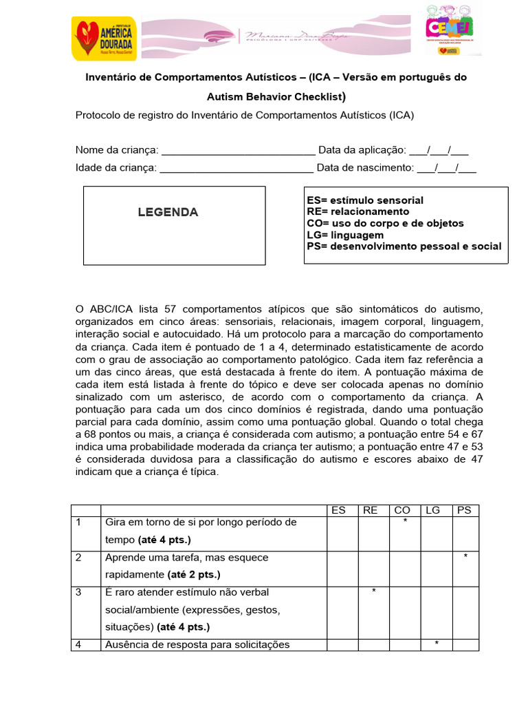 Autism Behavior Checklist at | PDF