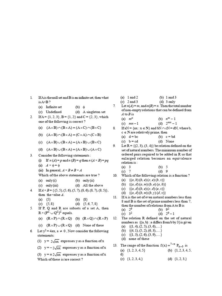 Relation Functions MCQ | PDF