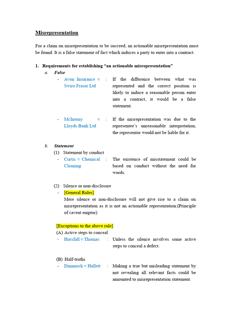 Misrepresentation | PDF | Misrepresentation | Damages