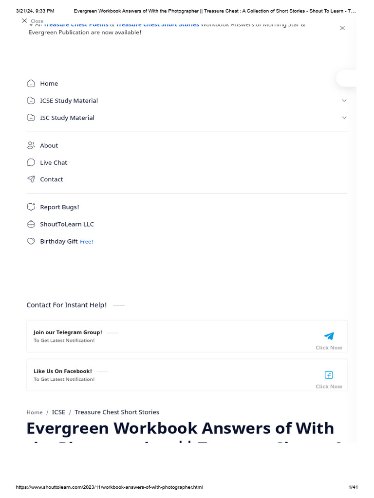 Evergreen Workbook Answers of With The Photographer - Treasure Chest ...