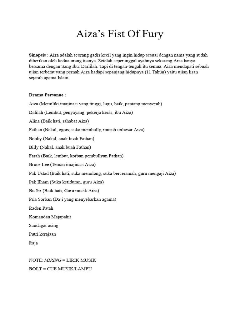 Naskah Aiza Fist of Fury | PDF | Seni & Disiplin Bahasa | Seni