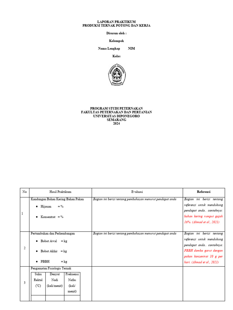 Format Laporan PTPK 2024-1 | PDF