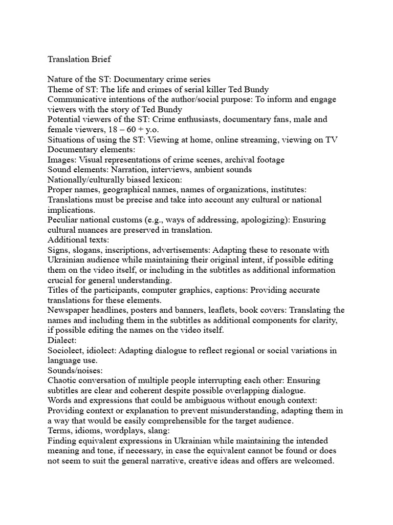 Translation Brief_example | PDF