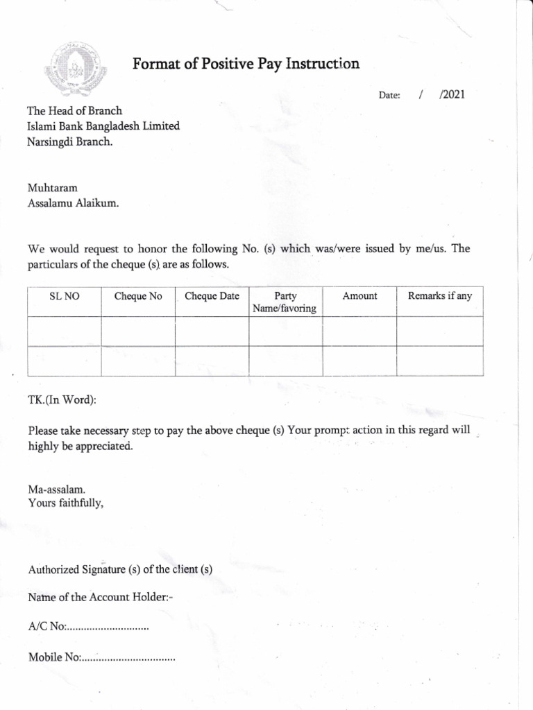 Positive Pay Islami Bank | PDF