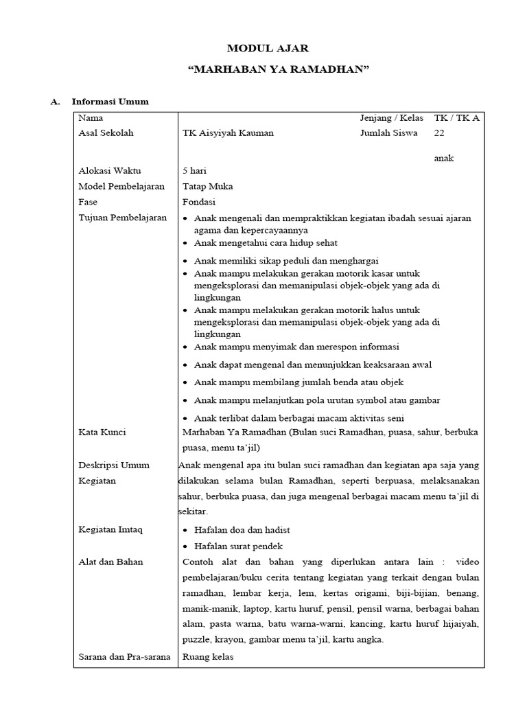 Modul Marhaban Ya Ramadhan | PDF