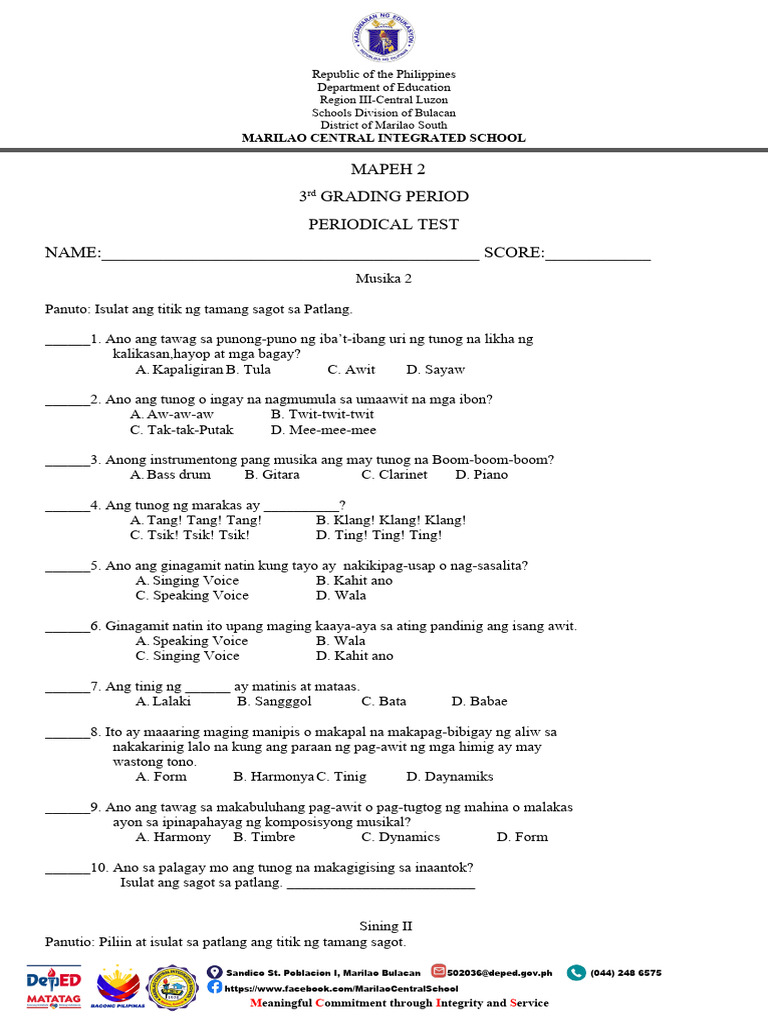 Mapeh 2 Q3 Periodical Test | PDF