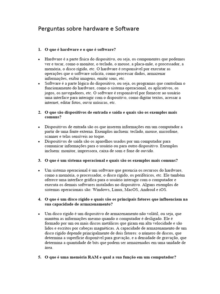 Perguntas Sobre Hardware e Software | PDF