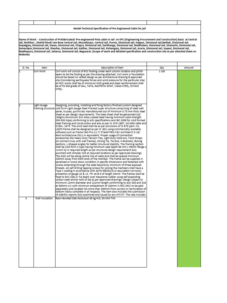 TECH SPECS For Cabin For Jail - FINAL | PDF | Screw | Sheet Metal