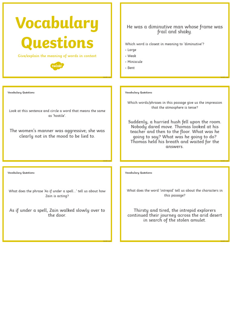 Guided Reading Skills Task Cards Vocabulary Questions | PDF ...