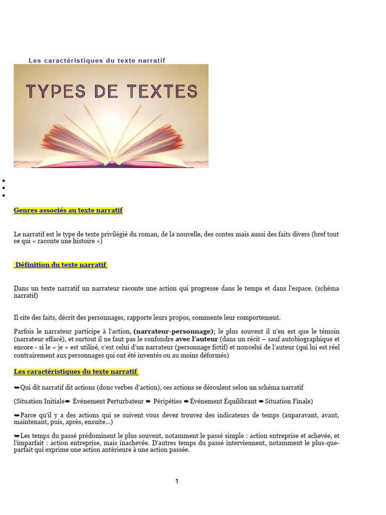 Caractéristiques du texte narratif | PDF