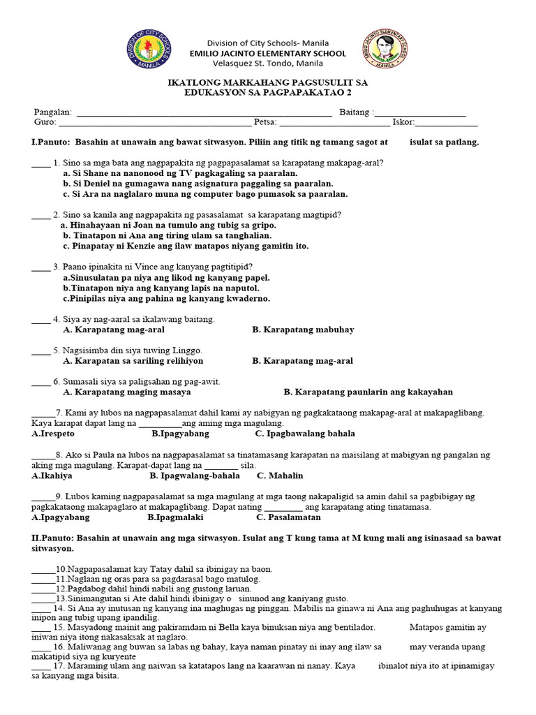 q3 Esp 3rd PT With Tos | PDF