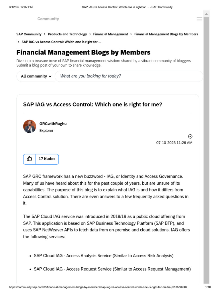 SAP IAG Vs Access Control - Which One Is Right For SAP Community | PDF | Cloud Computing ...