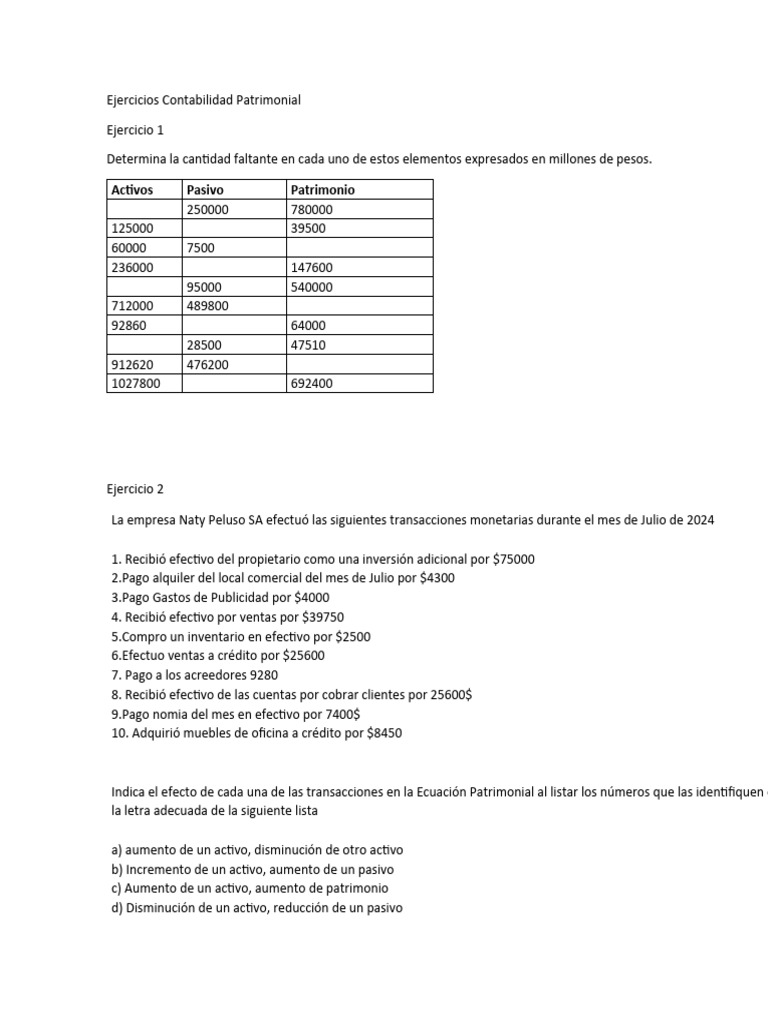 Guia de Ejercicios Contabilidad Patrimonial | PDF | Contabilidad | Servicios financieros