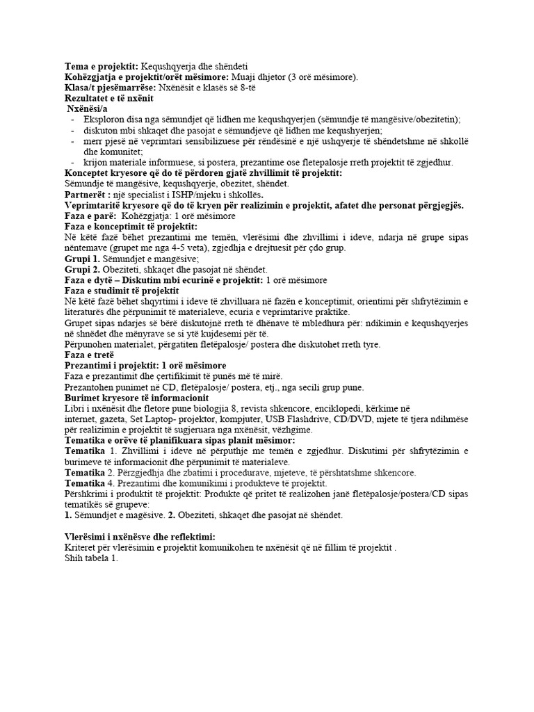 BIOLOGJIA 8 Projekti Periudha 1 | PDF