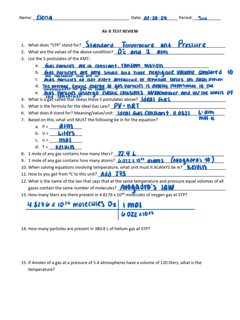 Air B Gas Laws Test Review Guide | PDF | Gases | Mole (Unit)